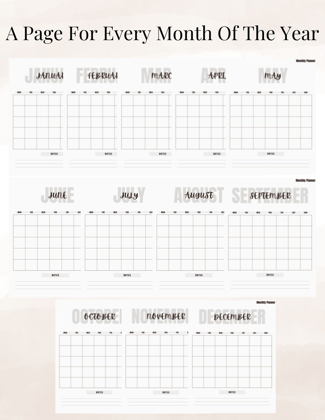 Monthly Calendar, Fillable/digital/printable - Etsy