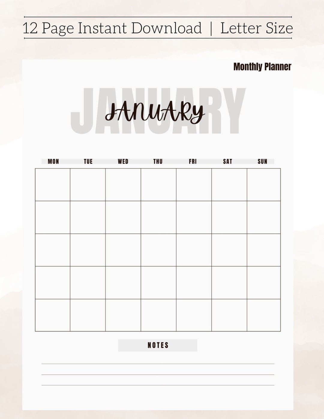 Monthly Calendar, Fillable/digital/printable - Etsy