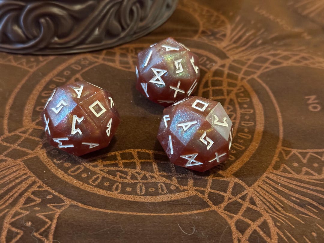 Handmade 24-sided Rune Dice – Red Moon Resin | Elder Futhark Divination ...