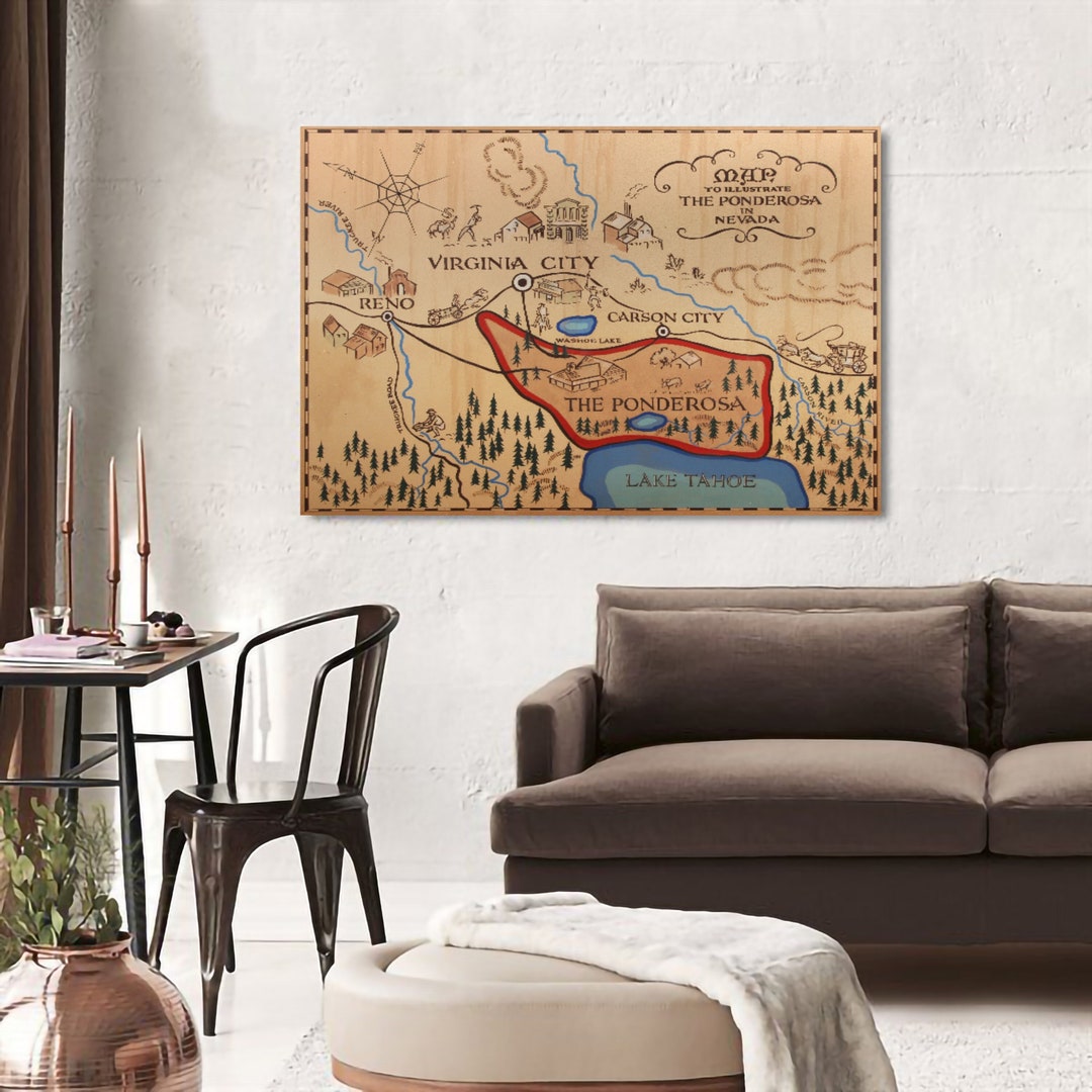 Ponderosa Map Print, Map of the Ponderosa Bonanza Map Canvas Art ...