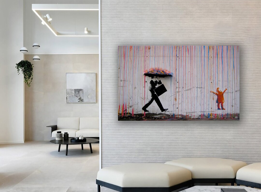 Banksy Color Rain, Banksy Umbrella Wall Art, Banksy Wall Art, Street ...
