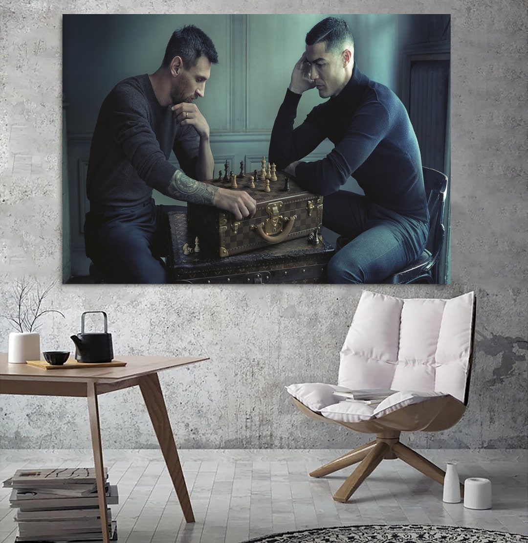 Lionel Messi Cristiano Ronaldo Chess Canvas Wall Art Messi and Ronaldo ...