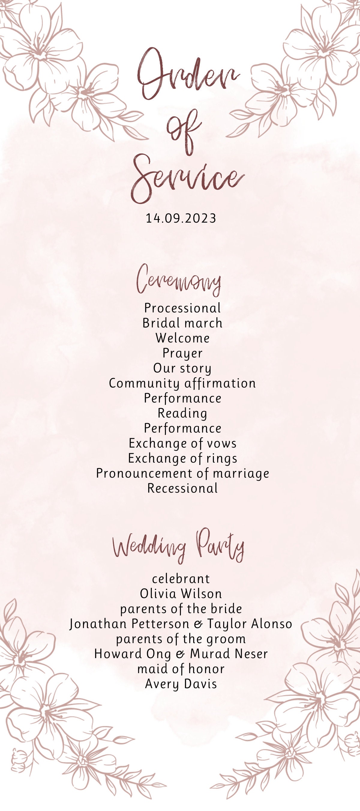 Wedding Program Order of Service Template - 100% Editable Ceremony ...