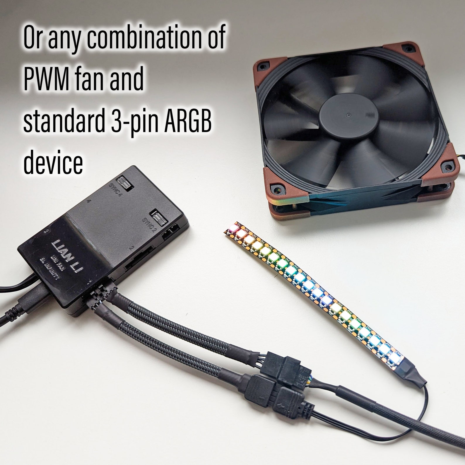 Lian Li 7-pin Uni SL Fan Hub to Standard ARGB 3-pin 5V and Pwm Fan ...