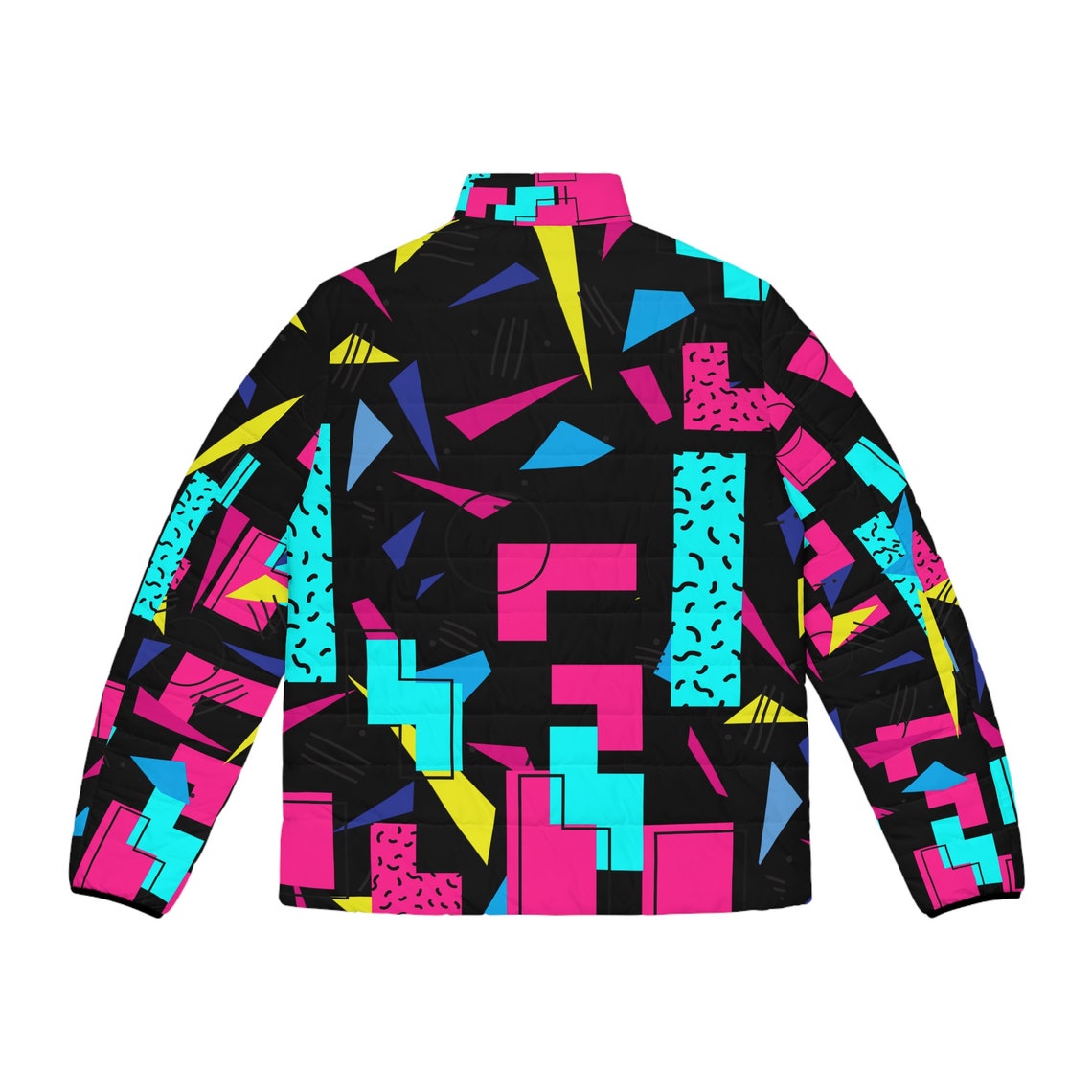 Colorblock Graphic Coat 80s Puffer Jacket Graphic Neon - Etsy