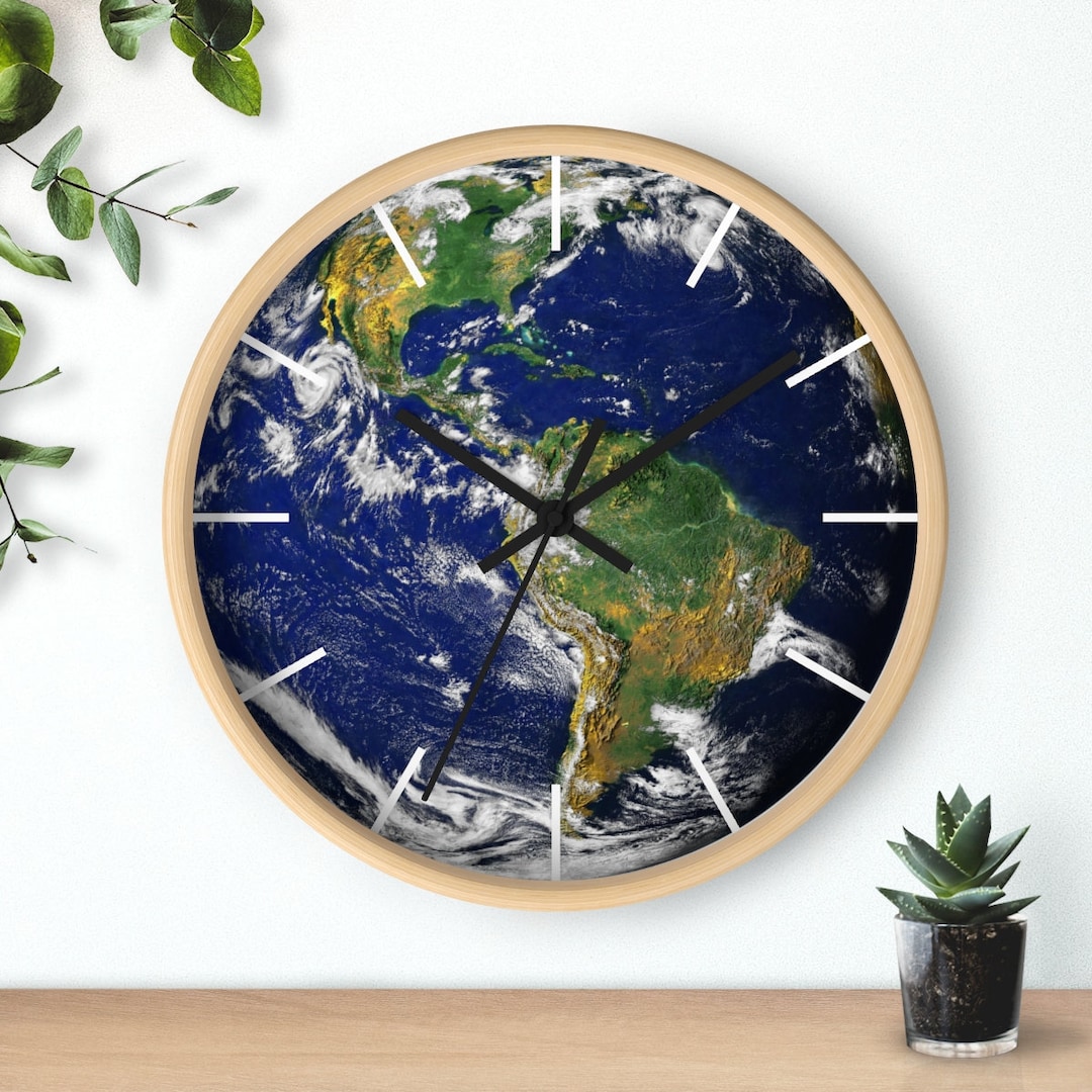 World Clock, Flat Earther Gift, Map Wall Clocks, Climate Clock, Earth ...