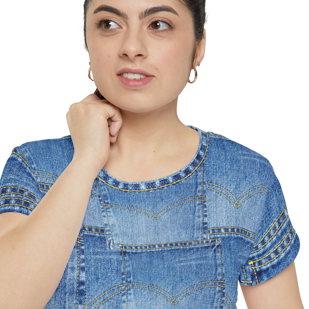 Denim Tshirt, Denim Patchwork Shirt, Women's Short Sleeve Shirt, Denim ...