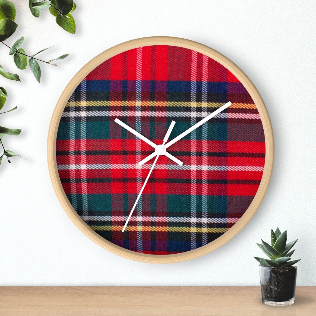 Plaid Wall Clock, Red Plaid Clock, Traditional Plaid Decor, Tartan ...