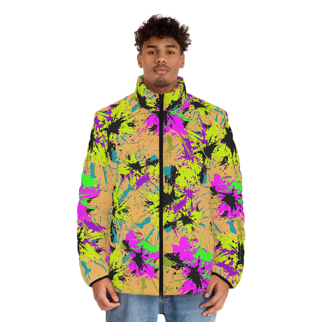 Neon Ski Jacket, Paint Splatter Jacket, Neon Ski Coat, Neon Camo Jacket ...