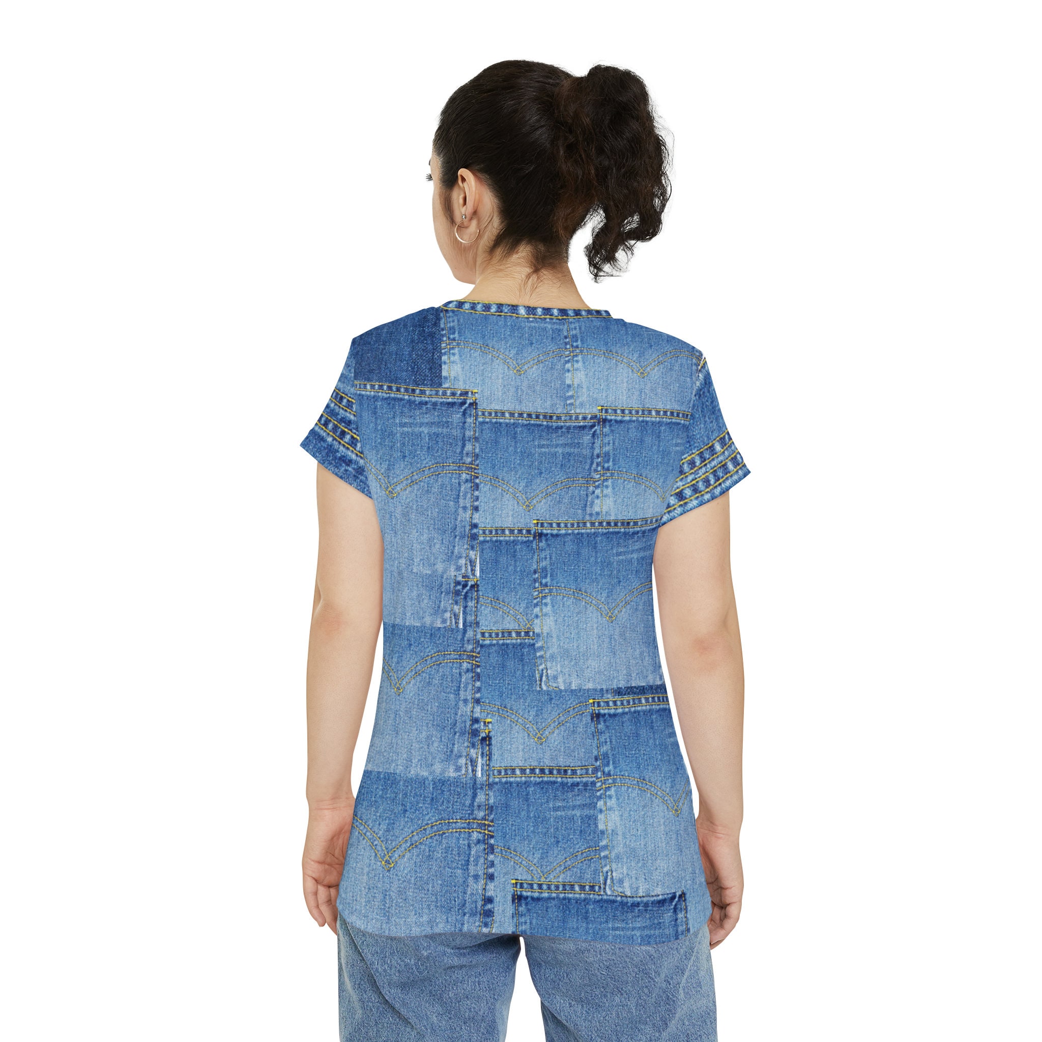 Denim Tshirt, Denim Patchwork Shirt, Women's Short Sleeve Shirt, Denim ...