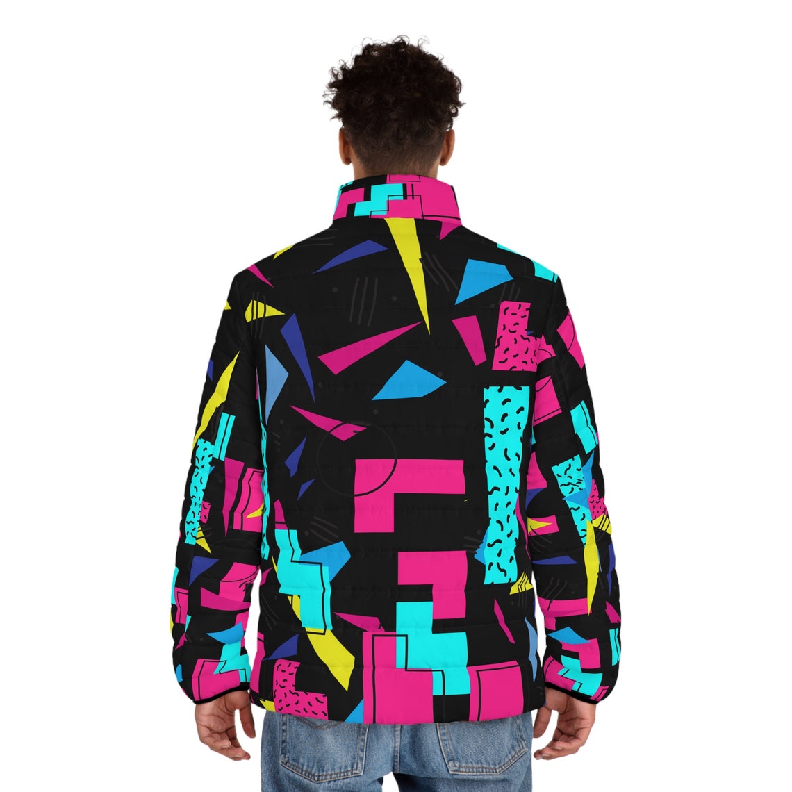 Colorblock Graphic Coat 80s Puffer Jacket Graphic Neon - Etsy