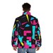 Colorblock Graphic Coat, 80s Puffer Jacket, Graphic Neon Jacket ...
