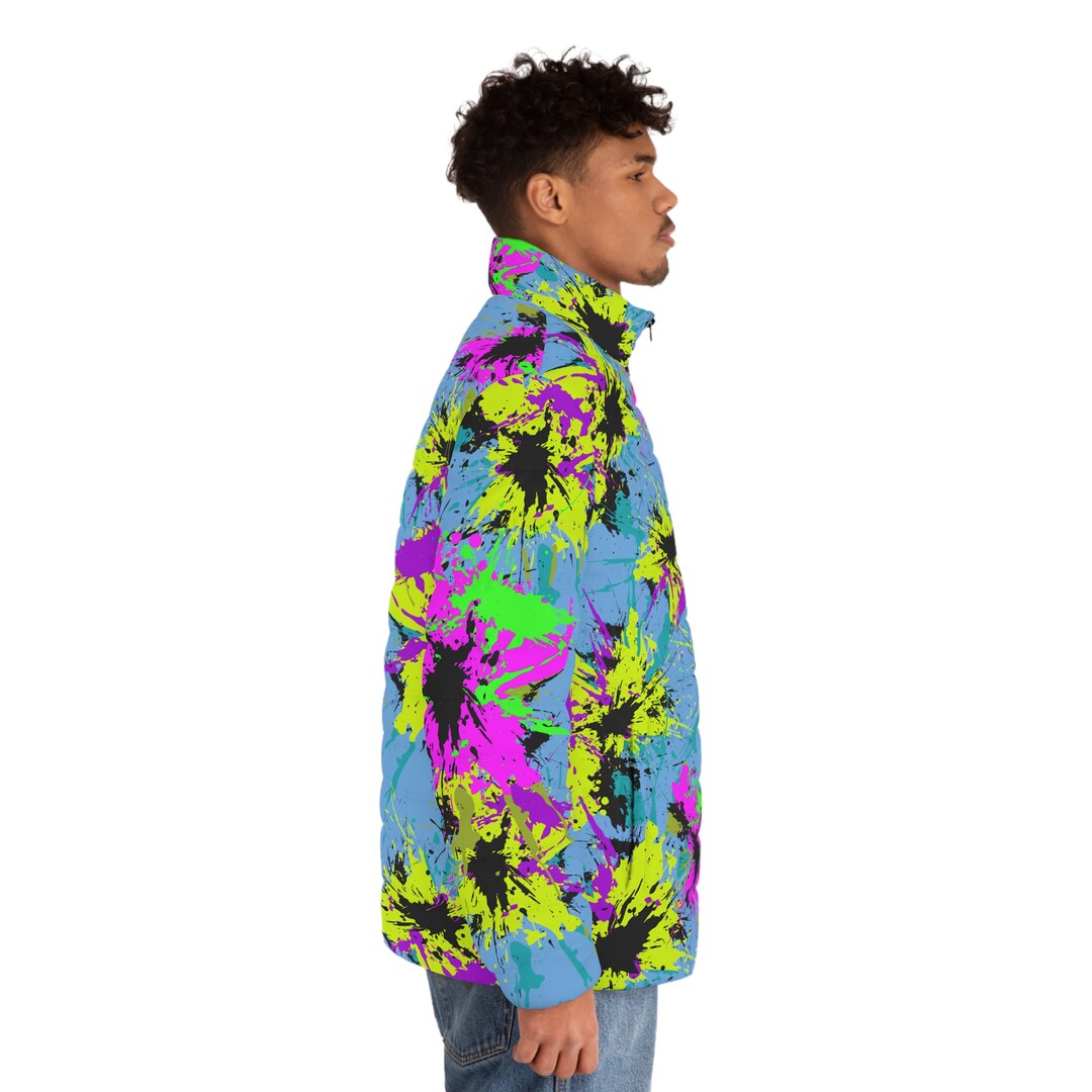 Neon Ski Jacket, Paint Splash Coat, Paint Splatter Puff Jacket, Neon ...