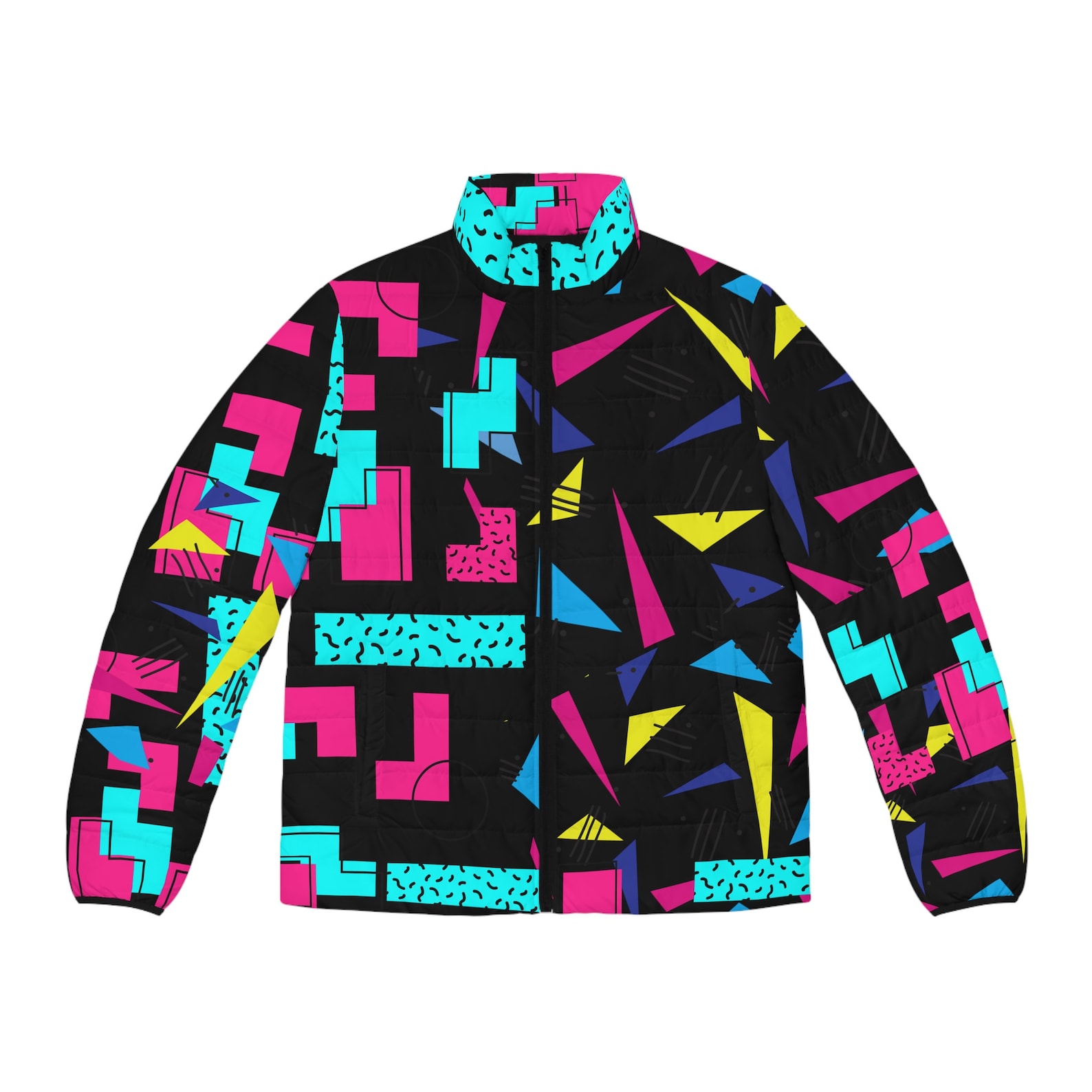 Colorblock Graphic Coat, 80s Puffer Jacket, Graphic Neon Jacket ...