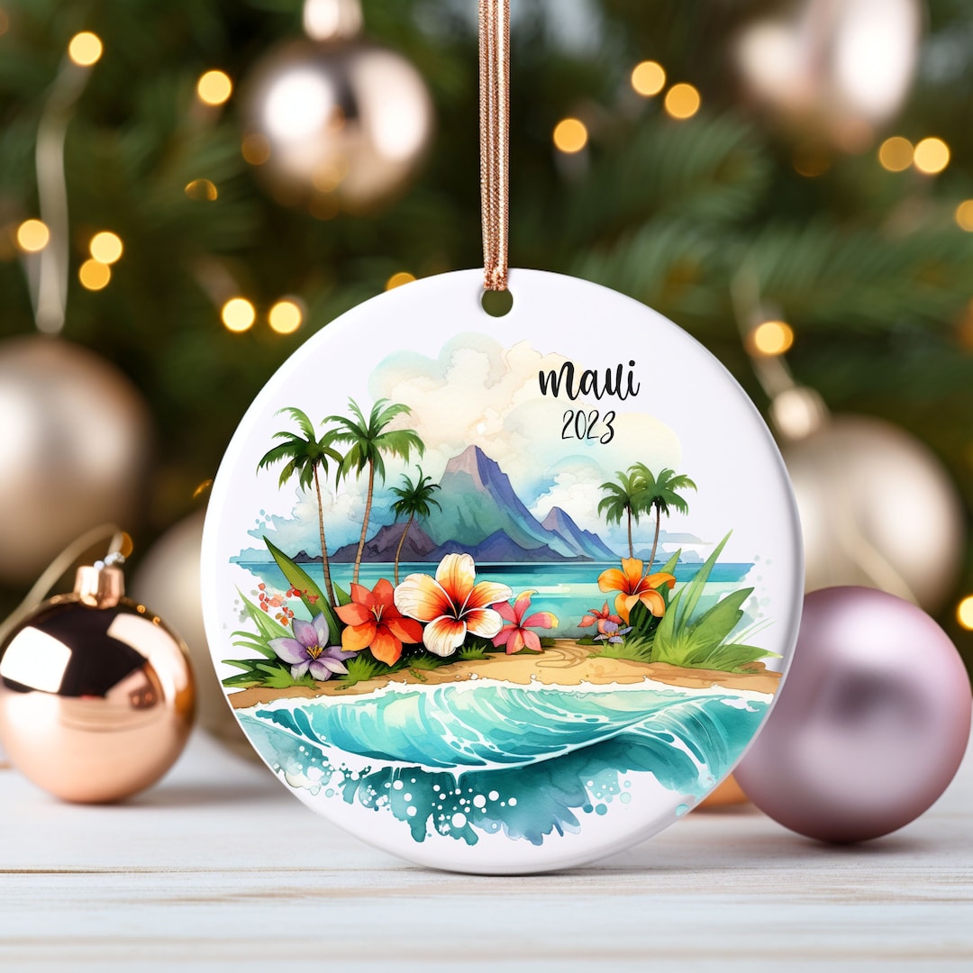 Maui Colorful Flowers Beach Watercolor Customizable Year Christmas ...