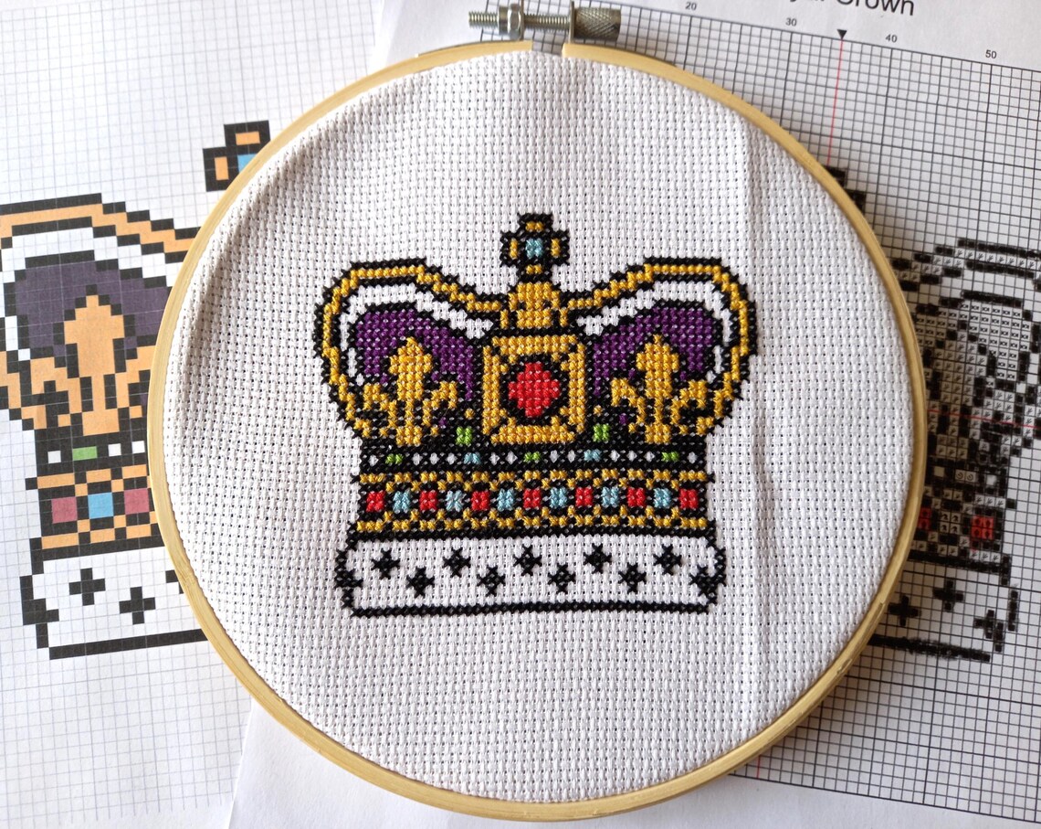 Royal Crown Cross Stitch Pattern, King Queen Embroidery (PDF Download ...