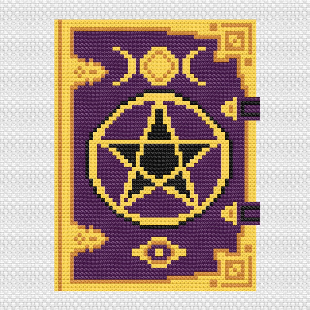 Witchcraft Spell Book Cross Stitch Pattern, Pentagram Grimoire (PDF ...