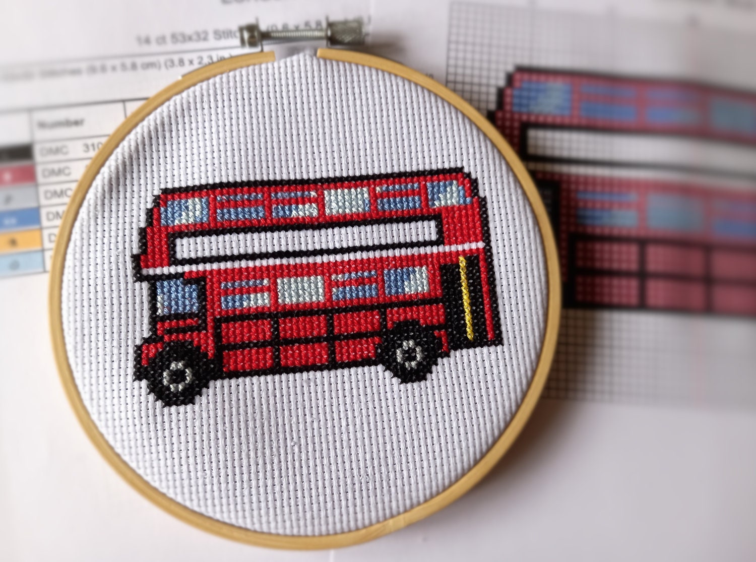London Bus Cross Stitch Pattern, Vintage British Icon Sewing Design ...