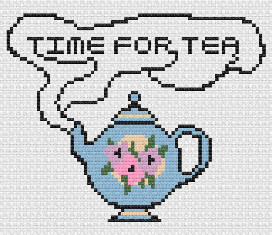Teapot Cross Stitch Pattern, Time for Tea, Floral Sewing Design ...