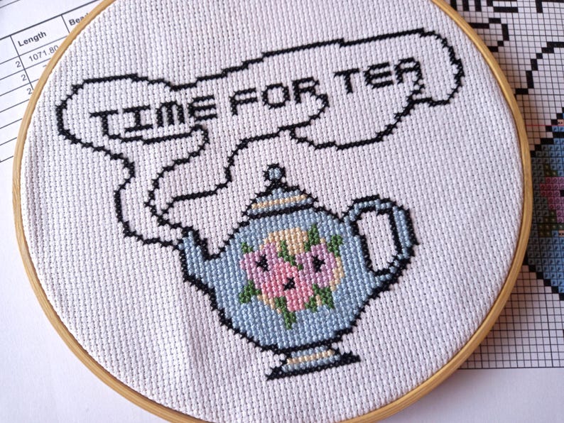 Teapot Cross Stitch Pattern, Time for Tea, Floral Sewing Design ...