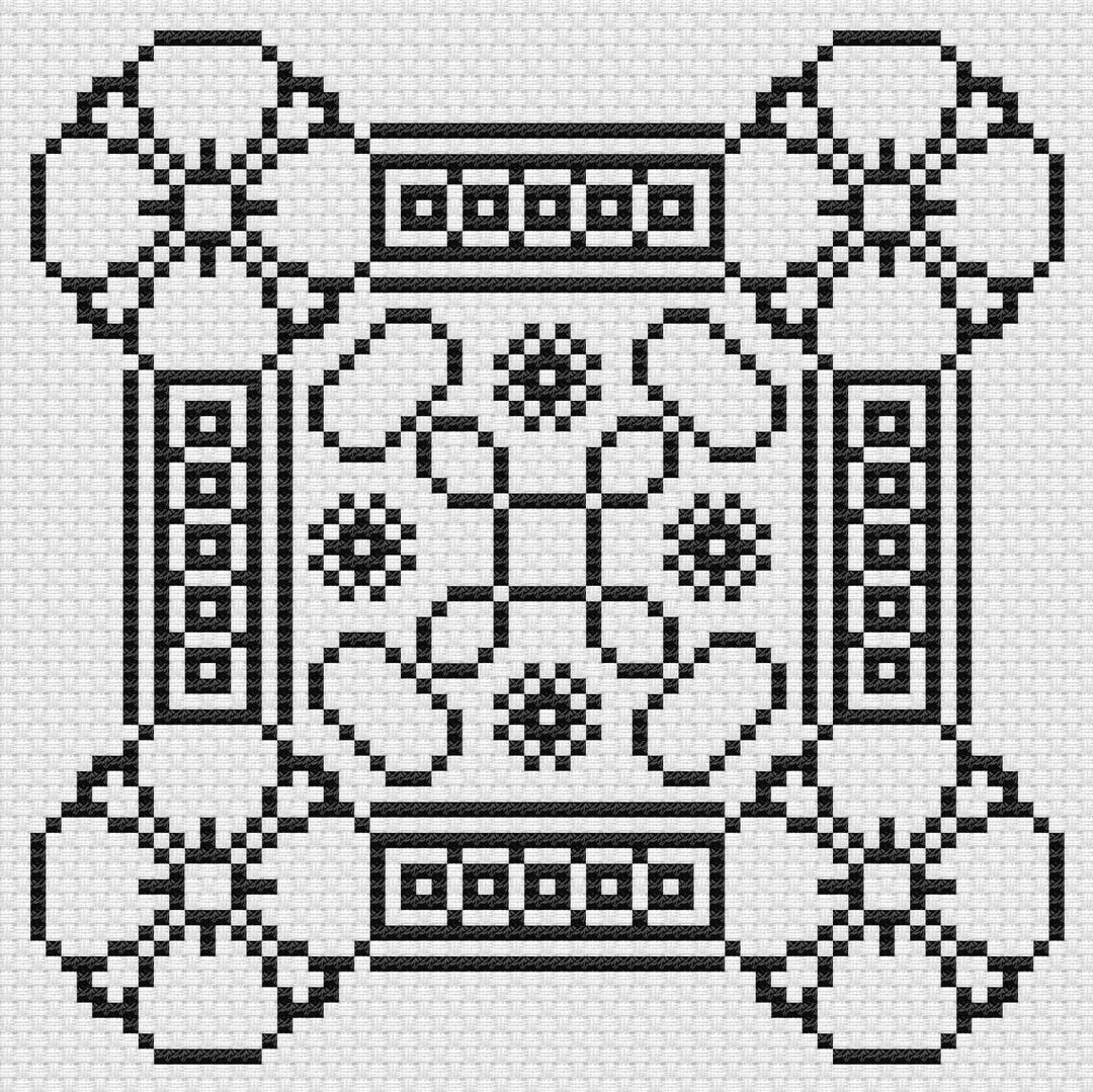 Blackwork Geometric Flower Frame Cross Stitch Pattern, Black and White ...