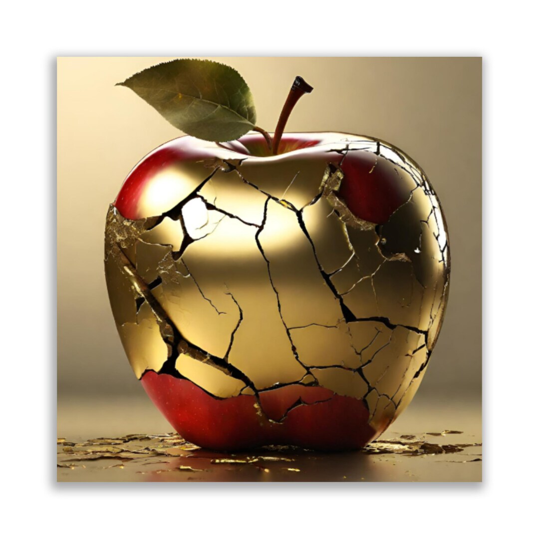 Metal Wall Art Golden Spoiled Apple Original Abstract Print 375x375 Mm ...