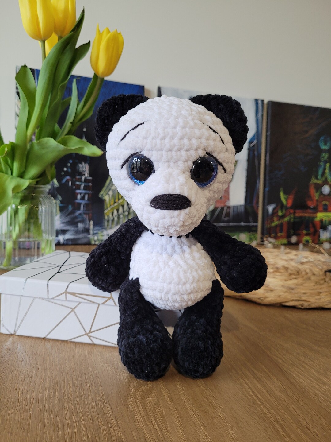 Plush Panda Bear Toy for Kids Handmade Crochet Gift Christmas Stuffed ...