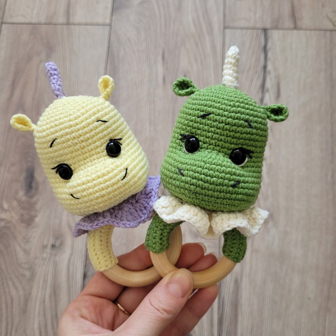 Dragon Rattle Crochet Dino Toy Crochet Rattle Handmade Babyshower Gift ...