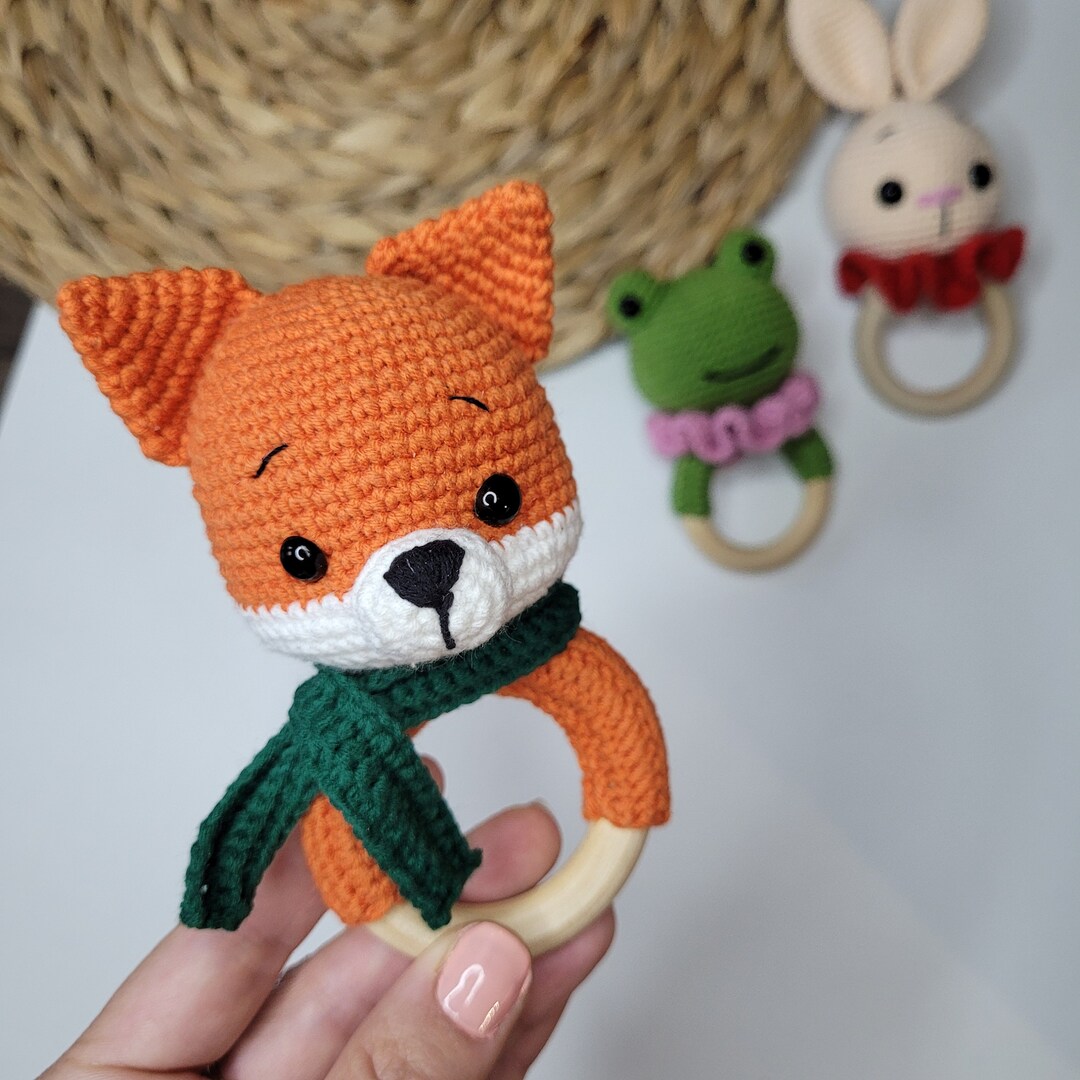 Fox Toy Rattle Crochet Babyshower Gift Newborn Baby First Toy Sensory ...