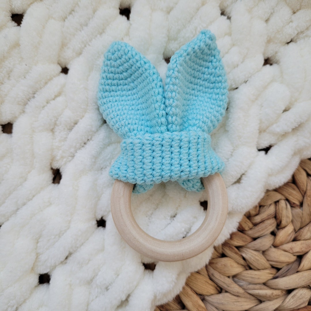Bunny Ear Baby Teether Wooden Ring Sensory Baby Toy Handmade Newborn ...