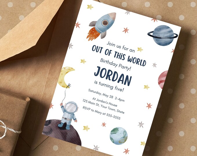 Out of This World Birthday Party Invitation, Editable Invitation, Space ...