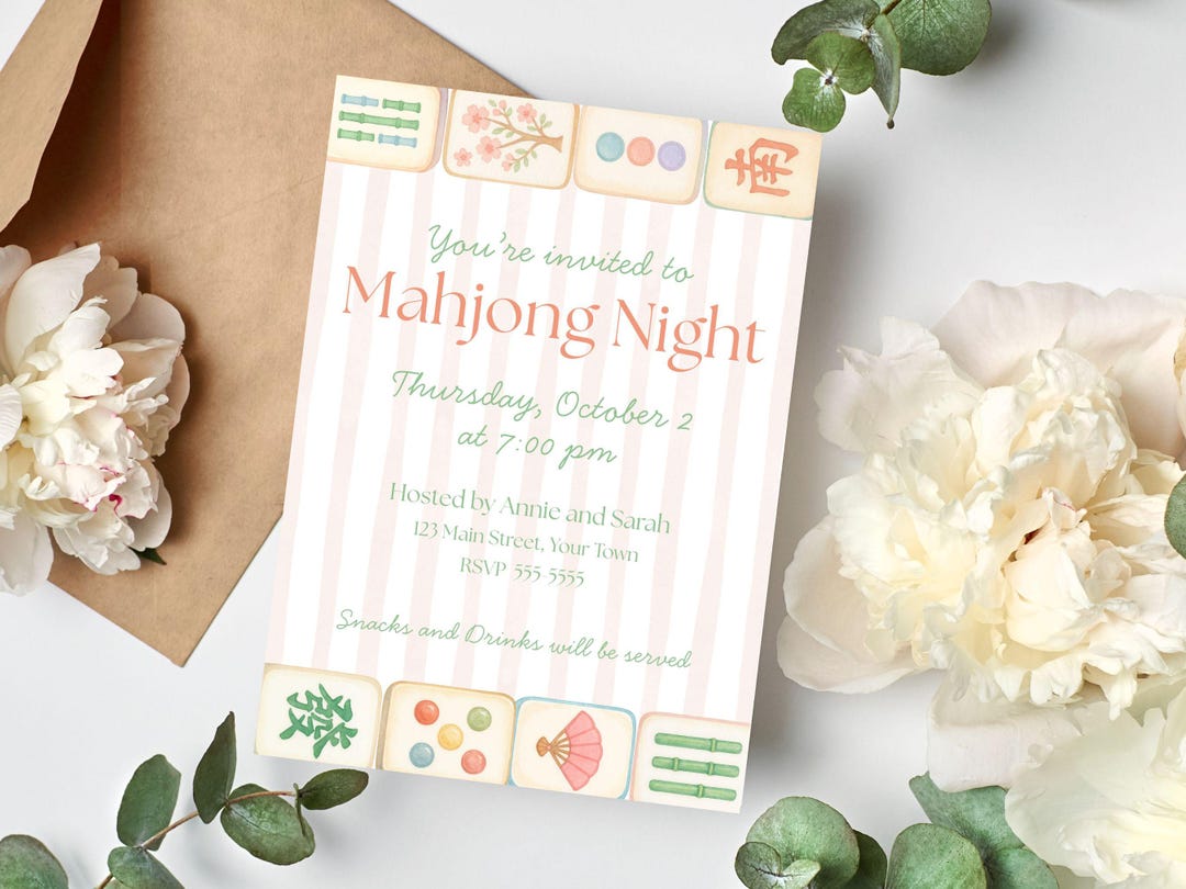 Mahjong Night Invitation, Girls Game Night, Editable Template (digital ...