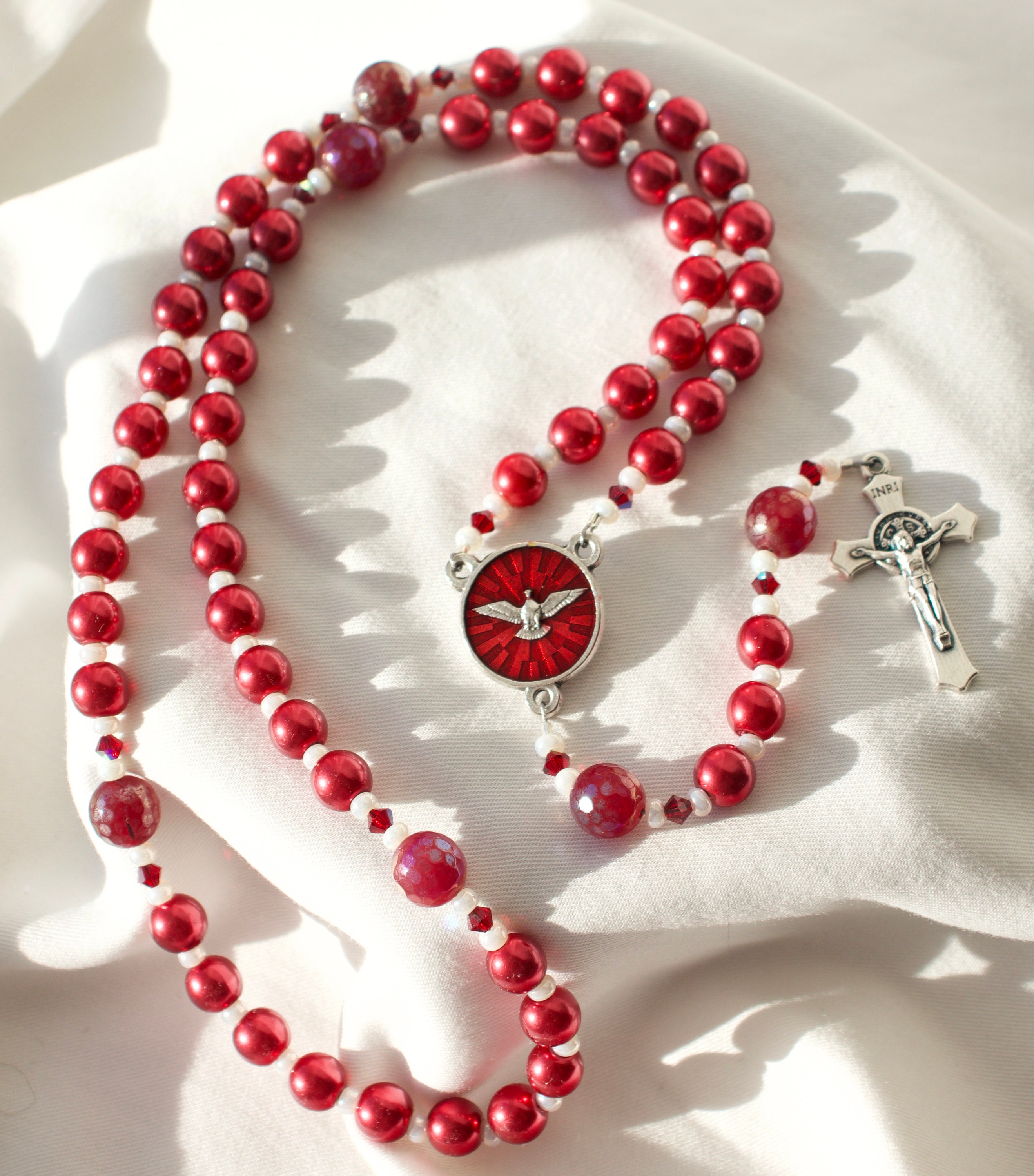 Confirmation,catholic,rosary,sacraments,red,silver,benedict,crucifix ...