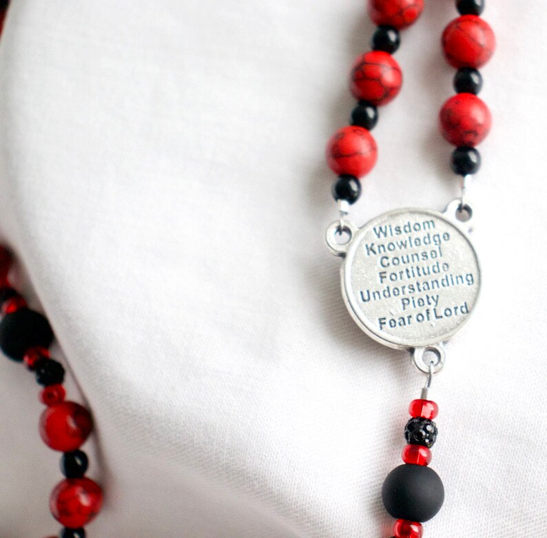 Confirmation,catholic,rosary,sacraments,boy,red,black,silver,benedict,crucifix,wisdom,knowledge ...