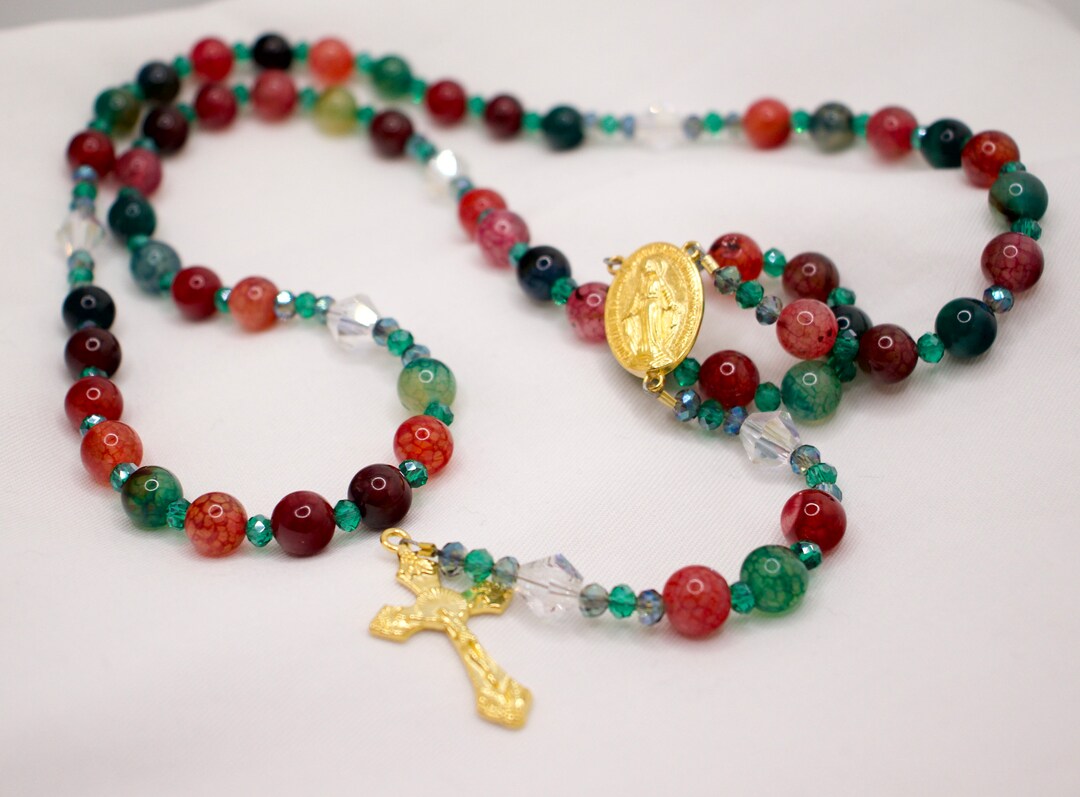 Fun,catholic,rosary,multicolored Dyed Agate, Miraculous Medal,gold ...