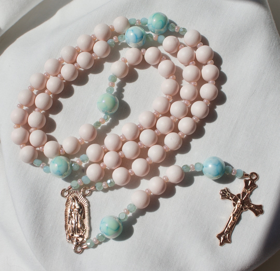 Catholic,rosary,matte Pink Glass Beads,rose Gold,our Lady of Guadalupe ...