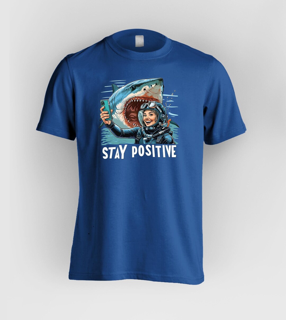 Stay Positive! Shark Selfie Adventure T-shirt - Etsy
