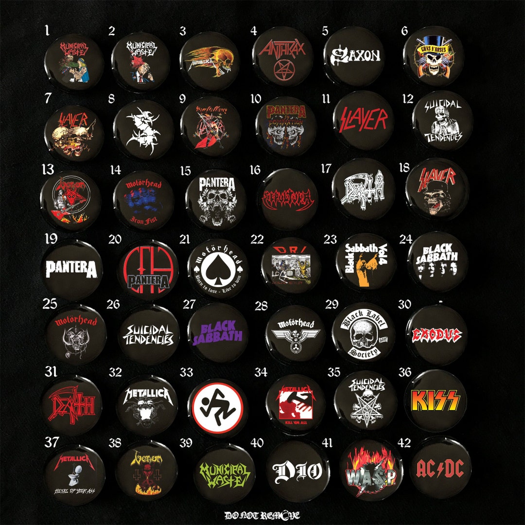 Heavy Death Punk Metal Rock Pinback Button Pins, Band Pins, Music Pins ...