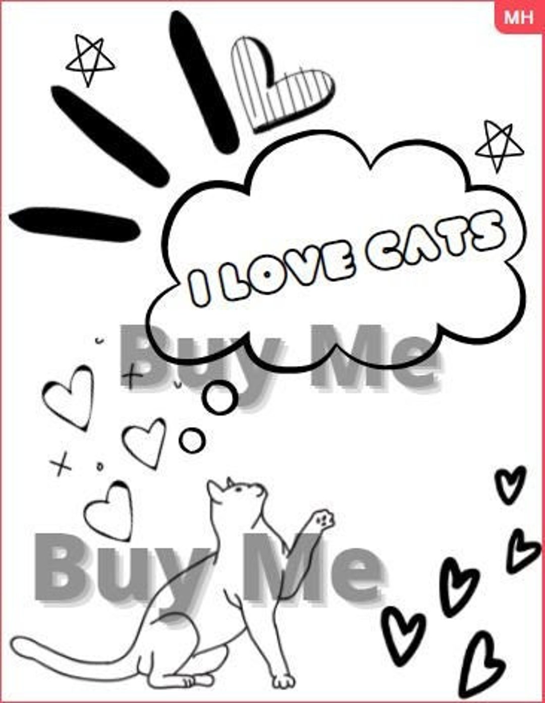 I Love Cats, 10 Coloring Pages, Printable, Digital Download - Etsy