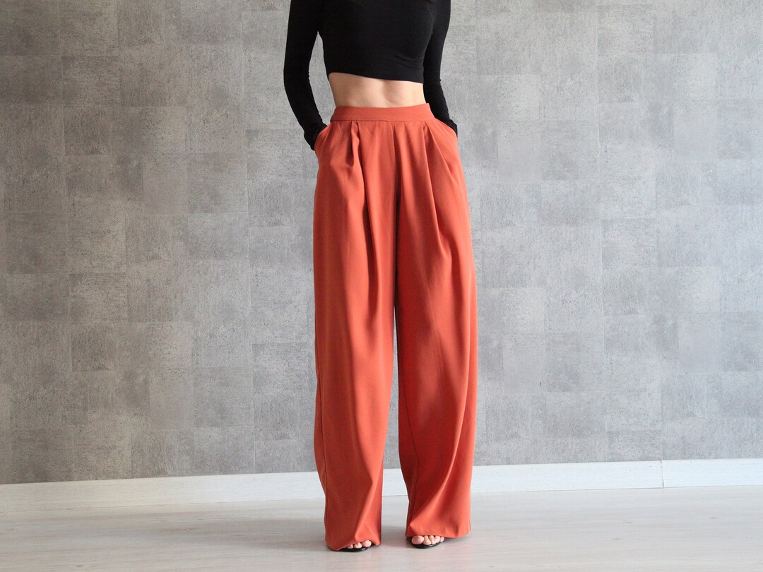Orange Wide Leg Pants | 100% Handmade | High Waist Pants | Palazzo ...