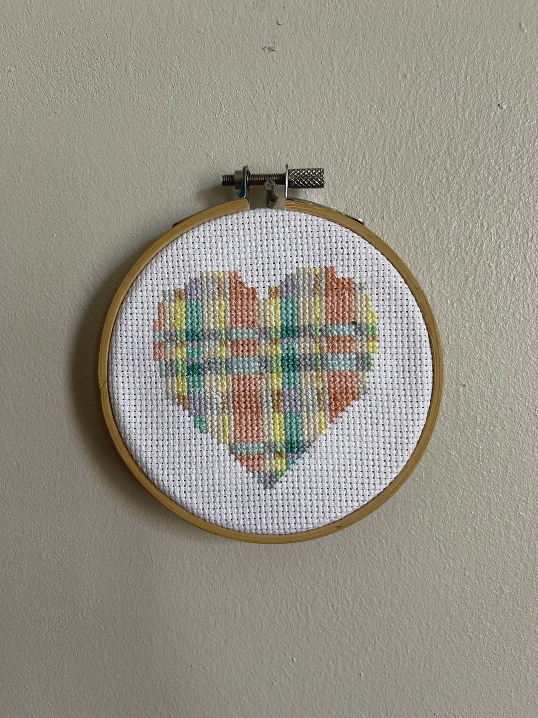 Cross Stitch, Heart 4x4, Homemade Gift Framed With Round Wooden Hoop ...