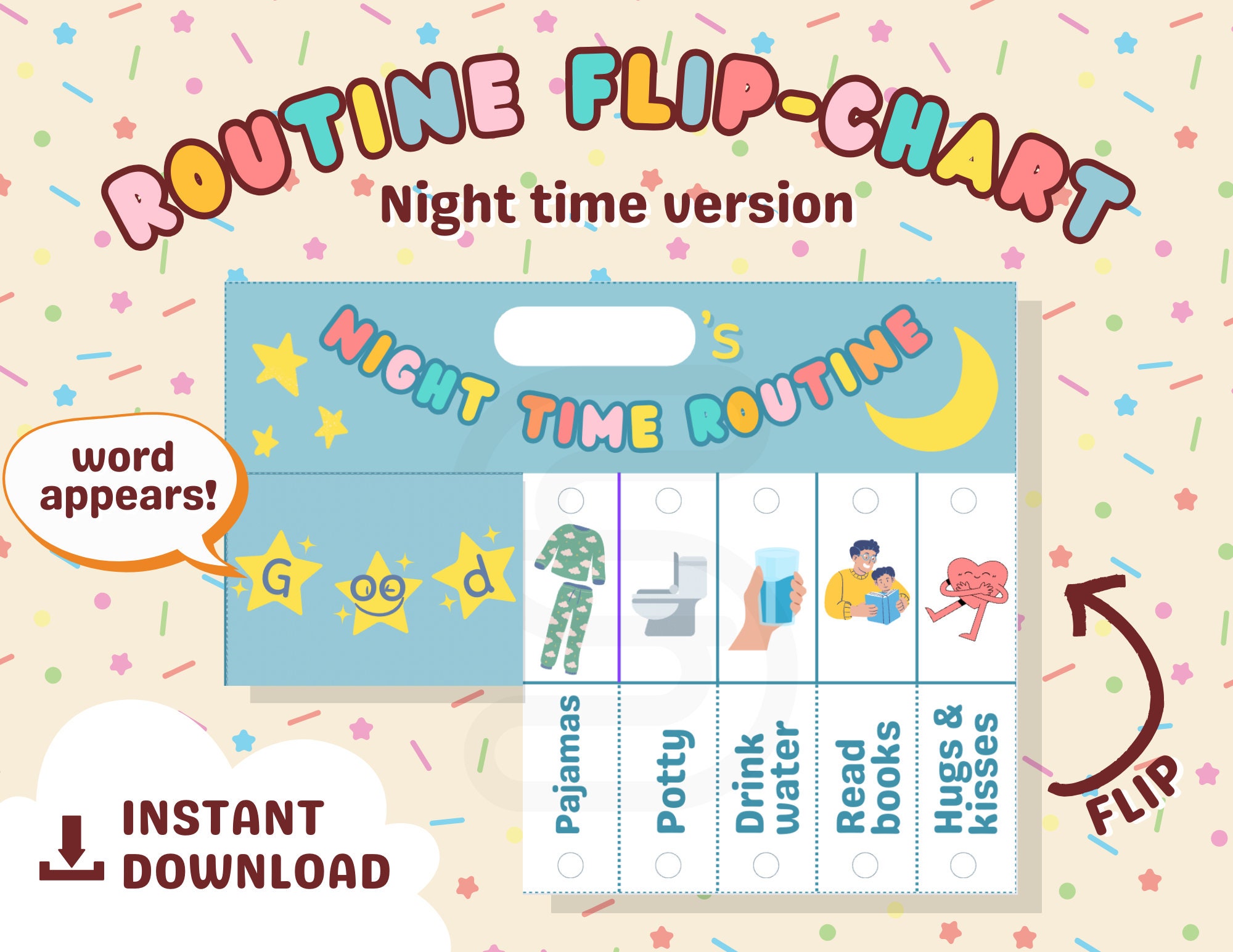 Night Time Routine Chart for Kids, Printable Board, Interactive Folding ...