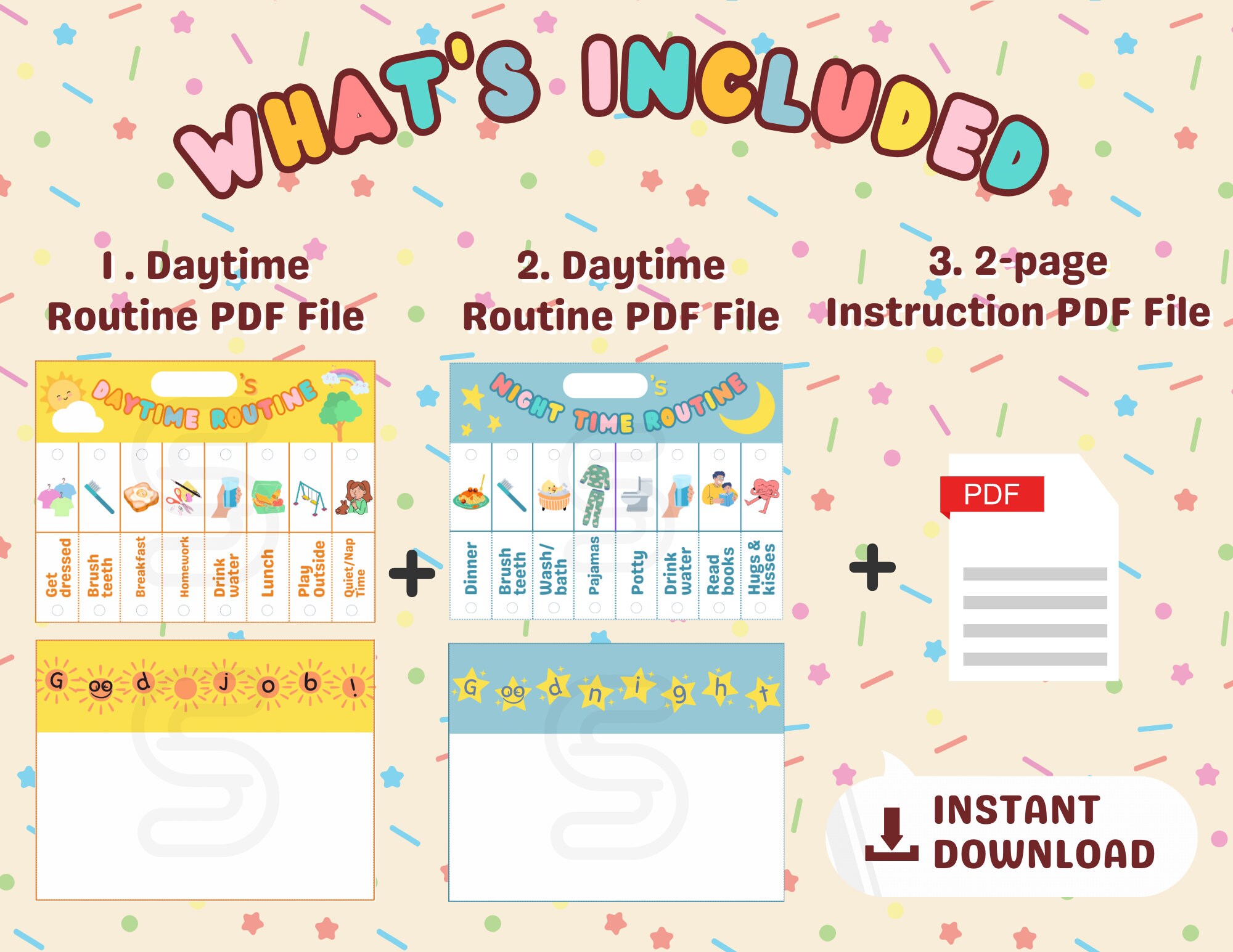 Bundle of 2 Daytime & Night Time Routine Chart for Kids, Printable ...