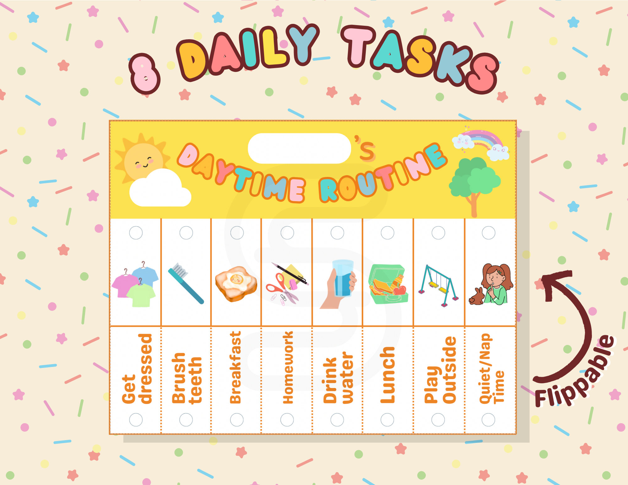 Daytime Routine Chart for Kids, Printable Board, Interactive Folding ...