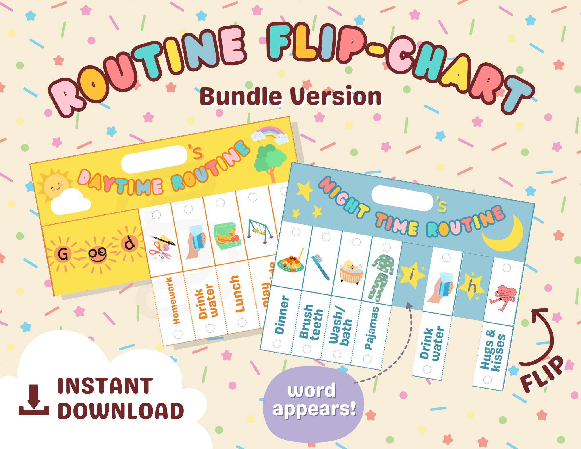 Bundle of 2 Daytime & Night Time Routine Chart for Kids, Printable ...