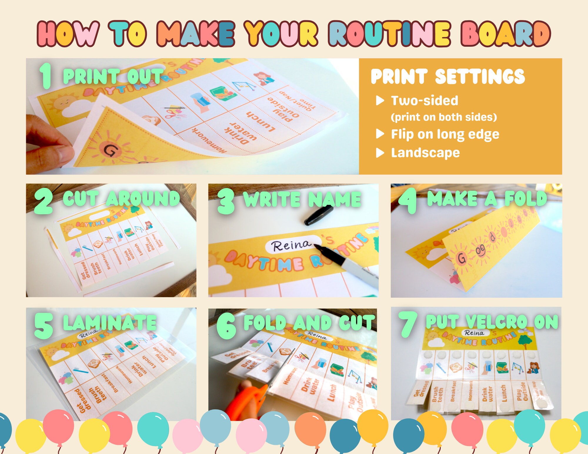 Daytime Routine Chart for Kids, Printable Board, Interactive Folding ...