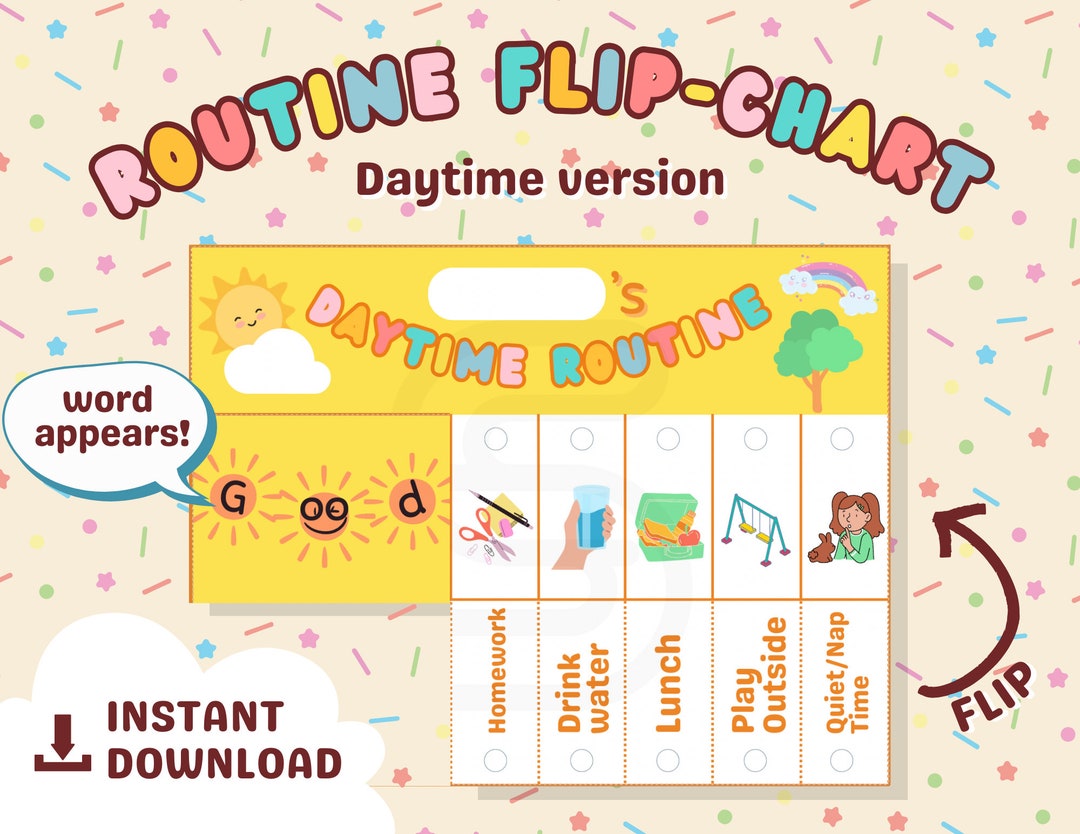 Daytime Routine Chart for Kids, Printable Board, Interactive Folding ...