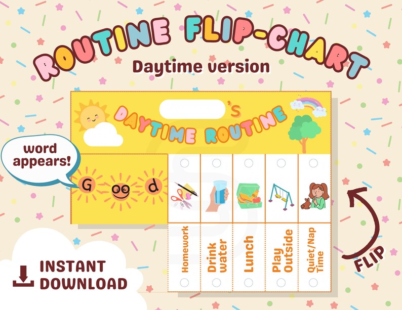 Daytime Routine Chart for Kids, Printable Board, Interactive Folding ...