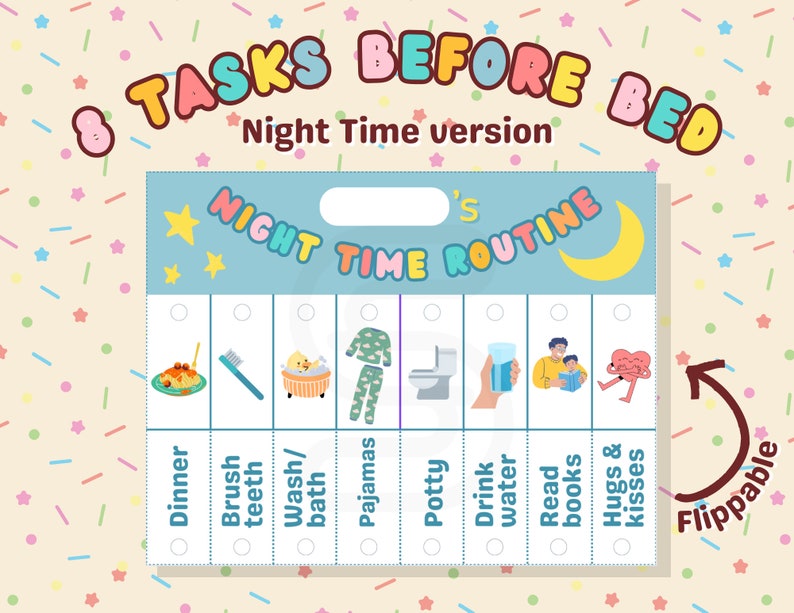 Bundle of 2 Daytime & Night Time Routine Chart for Kids, Printable ...