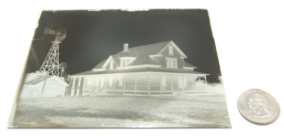 Vintage Glass Negative Neat Old House and 2 Windmills 2 - Etsy